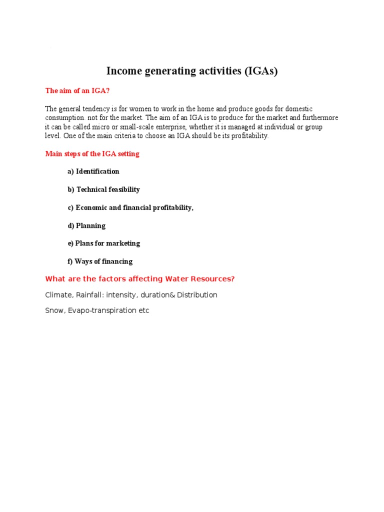 Income Generating Activities | PDF