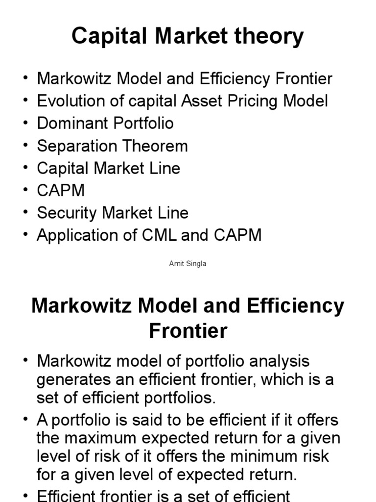 Capital Market Theory: Markowitz, CAPM, CML & SML | PDF | Capital Asset Pricing Model | Market ...