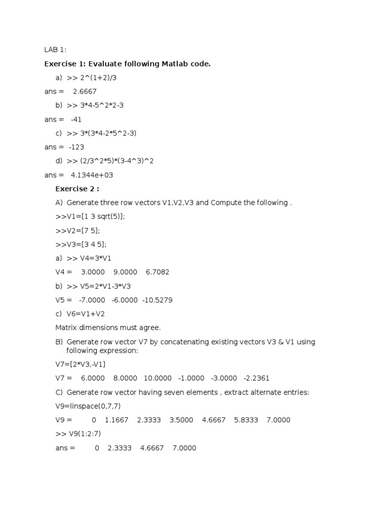 Exercise 1 Evaluate Following Matlab Code Pdf Trigonometric Functions Cartesian