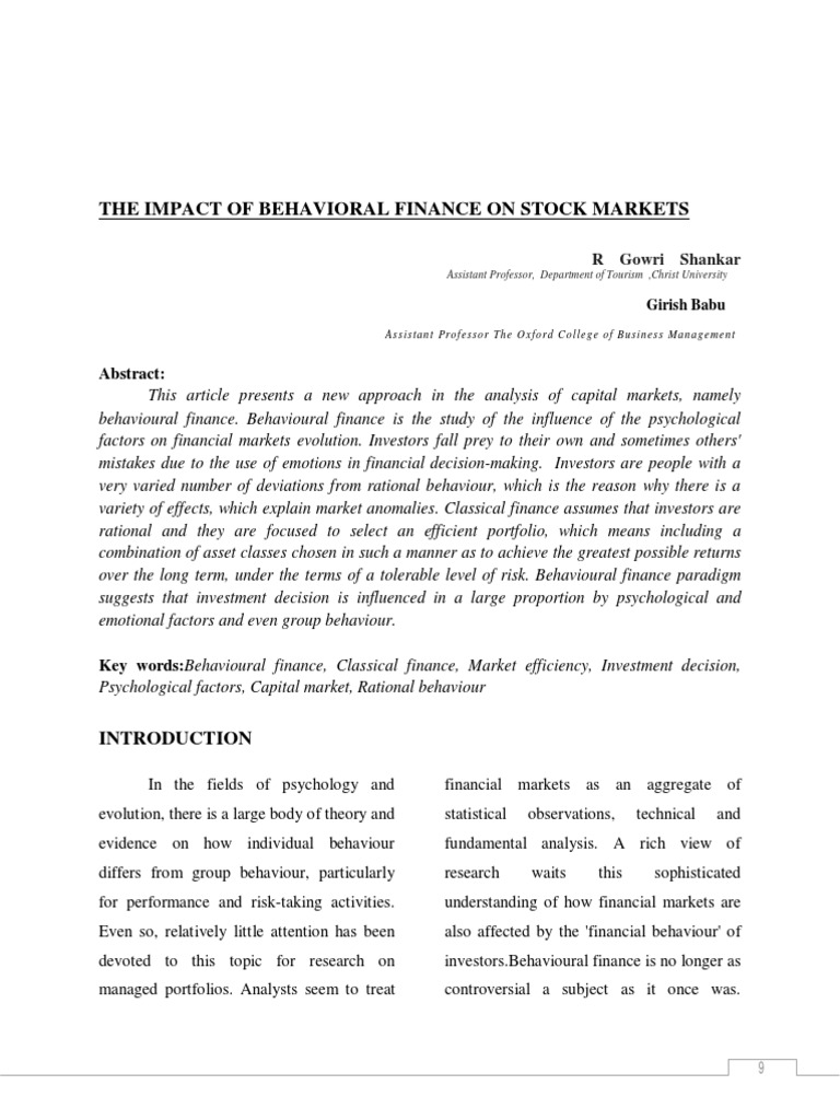Behavioral Finance's Influence on Stocks | PDF | Behavioral Economics ...