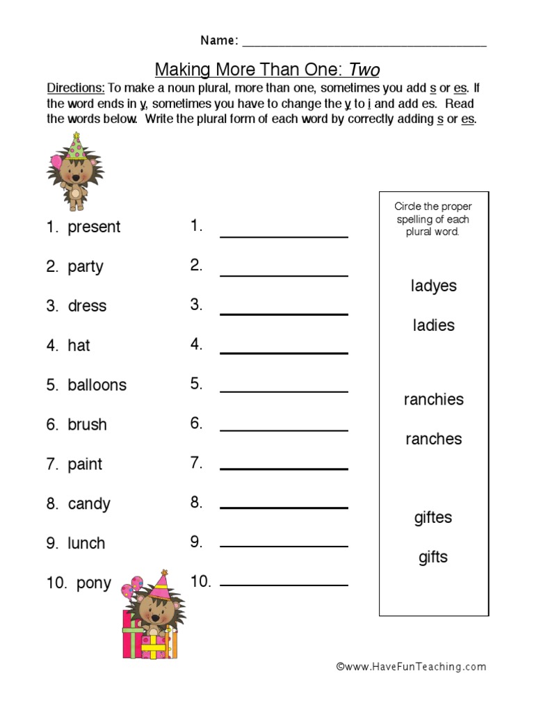 Plurals S Es Ies Worksheet | PDF