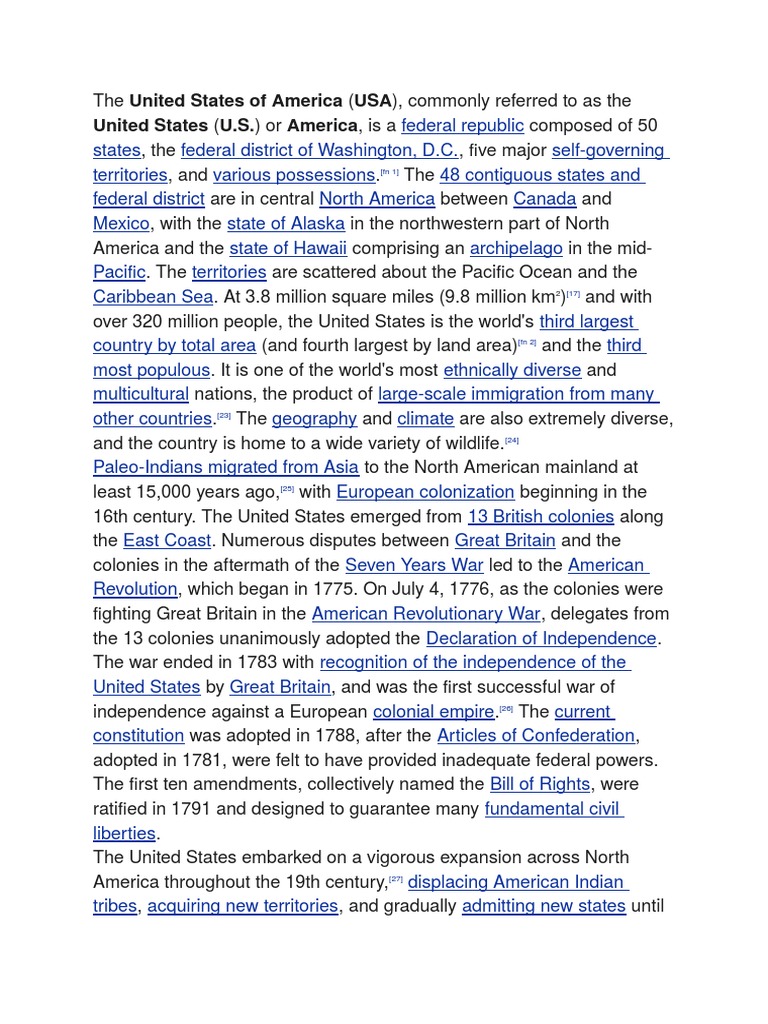 The United States of America | PDF | North America | The United States