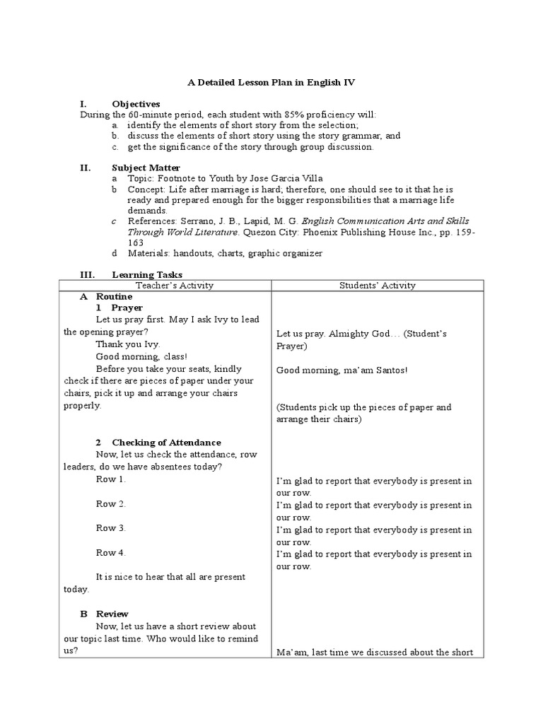 A Detailed Lesson Plan in English-IV | PDF | Lesson Plan