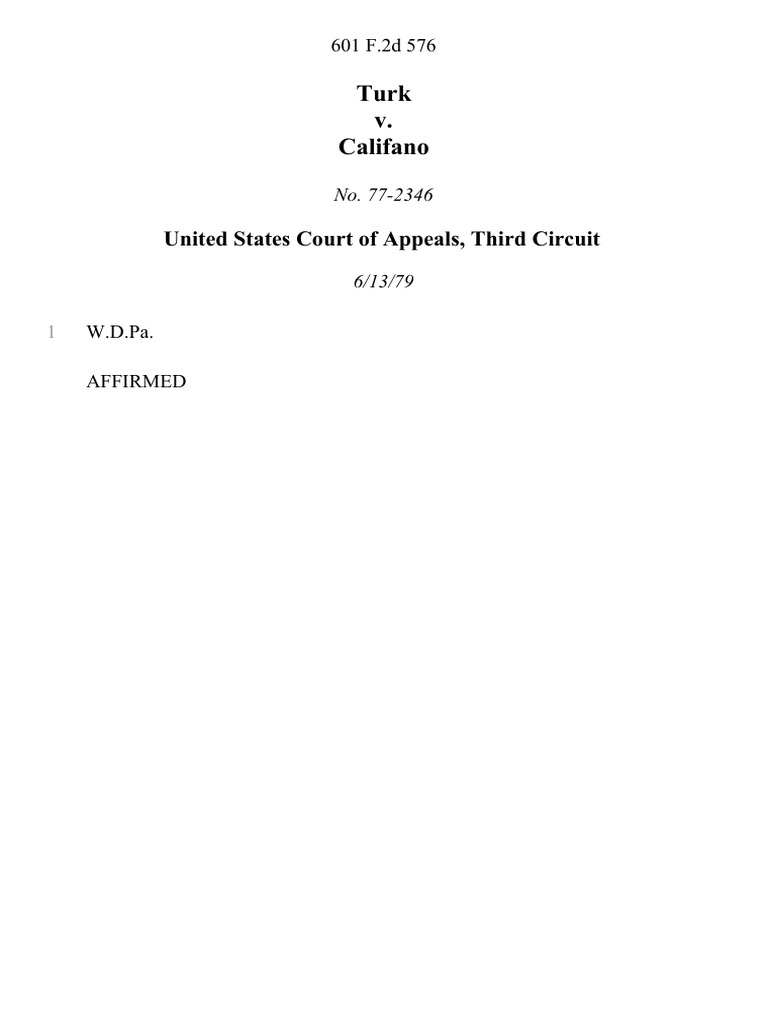 Turk v. Califano, 601 F.2d 576, 3rd Cir. (1979) | PDF
