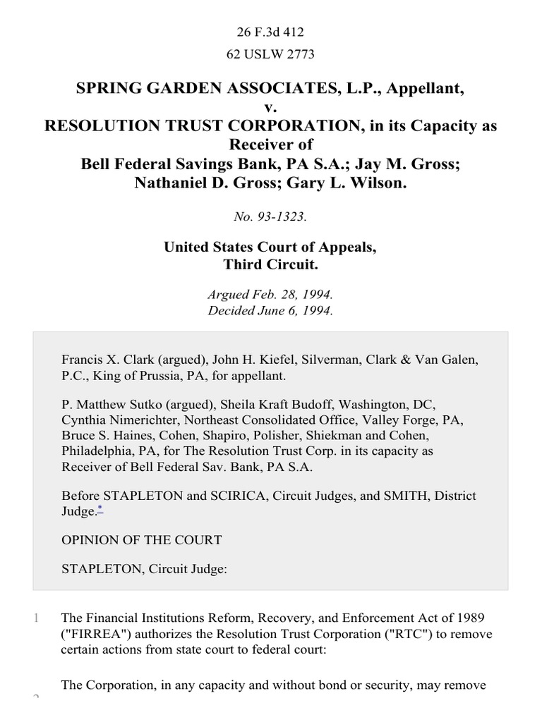 Spring Garden Associates, L.P. v. Resolution Trust Corporation, in Its ...