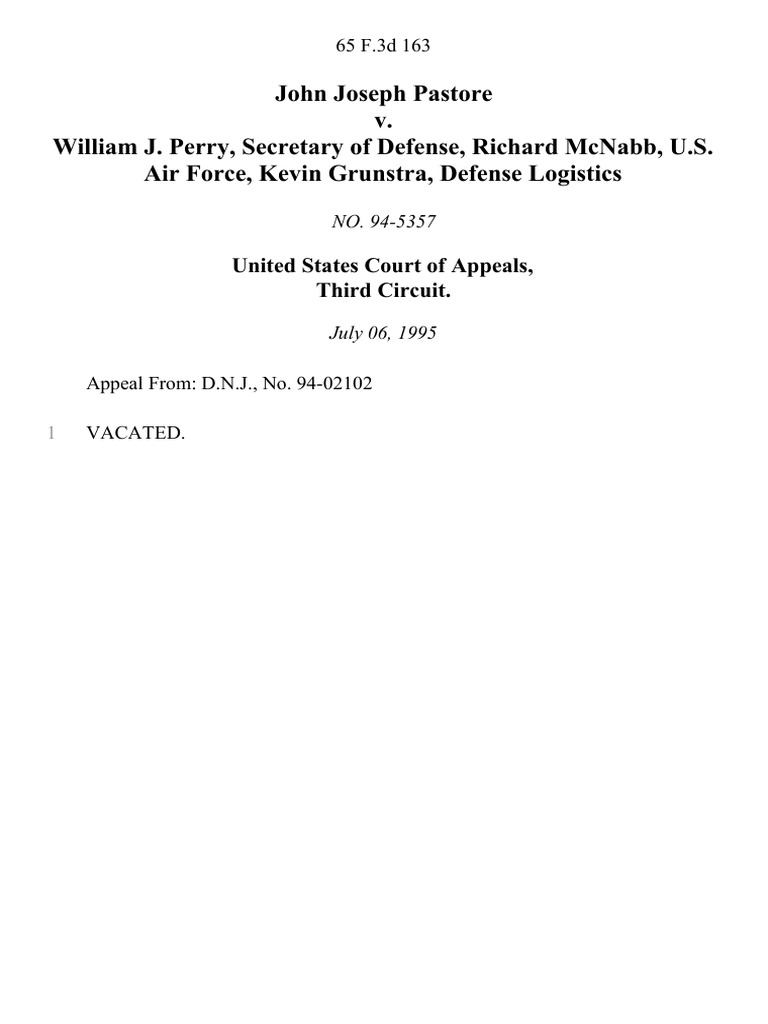 John Joseph Pastore V. William J. Perry, Secretary of Defense, Richard ...