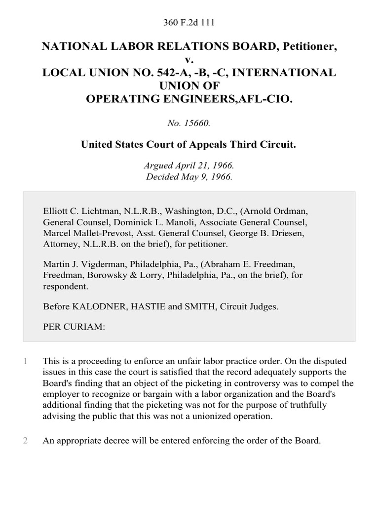 National Labor Relations Board v. Local Union No. 542-A, - B, - C ...