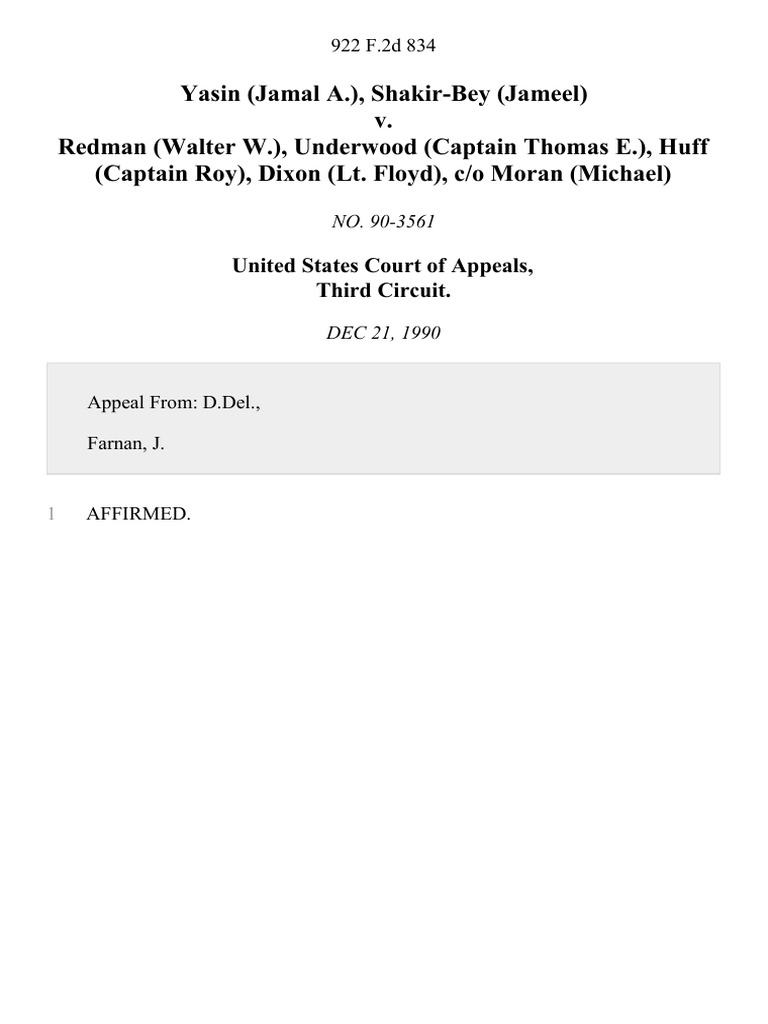 Yasin (Jamal A.), Shakir-Bey (Jameel) v. Redman (Walter W.), Underwood ...