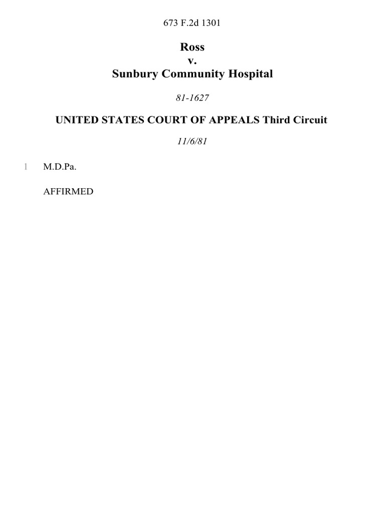 Ross v. Sunbury Community Hospital, 673 F.2d 1301, 3rd Cir. (1981) | PDF