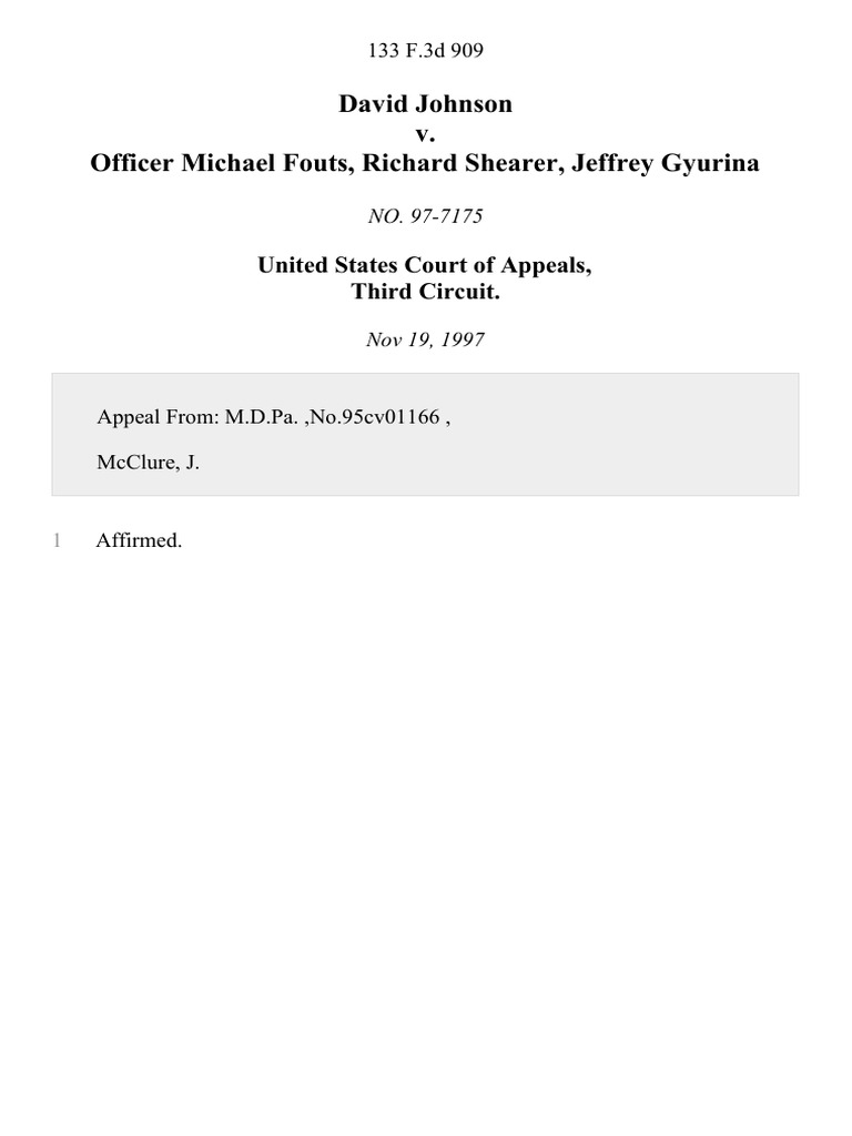 David Johnson v. Officer Michael Fouts, Richard Shearer, Jeffrey ...