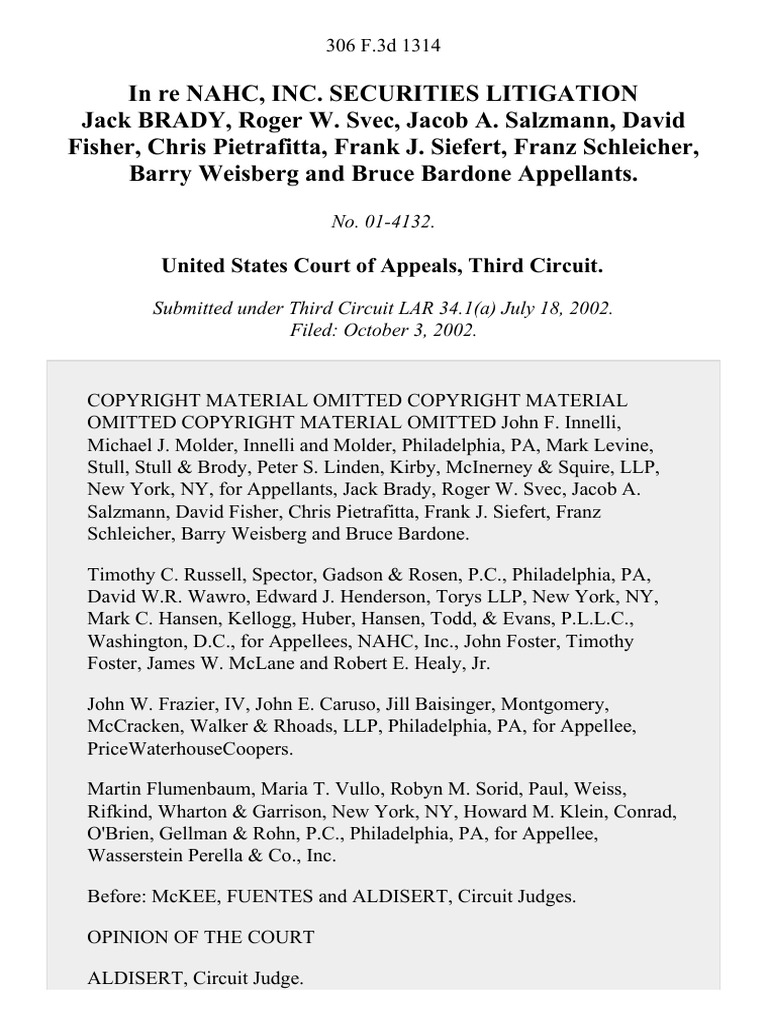 In Re Nahc, Inc. Securities Litigation Jack Brady, Roger W. Svec, Jacob ...