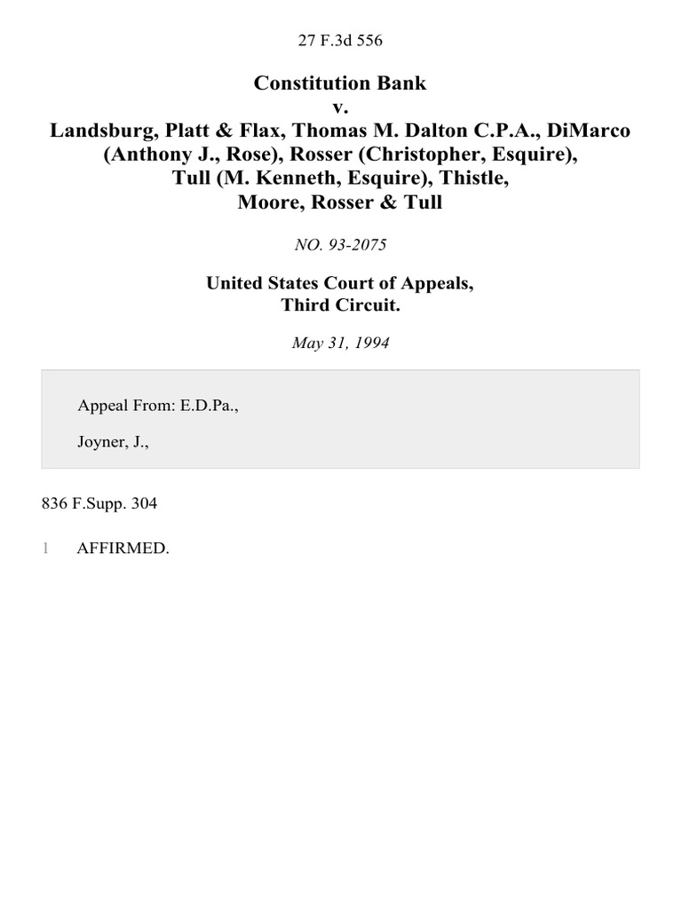 Constitution Bank v. Landsburg, Platt & Flax, Thomas M. Dalton C.P.A ...