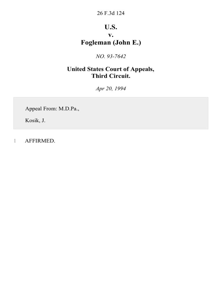 United States v. Fogleman (John E.), 26 F.3d 124, 3rd Cir. (1994) | PDF