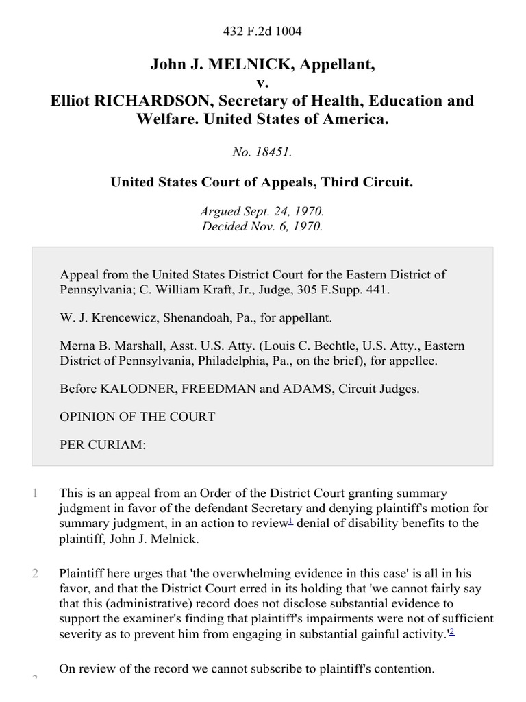 John J. Melnick v. Elliot Richardson, Secretary of Health, Education ...