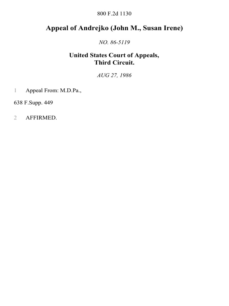 Appeal of Andrejko (John M., Susan Irene), 800 F.2d 1130, 3rd Cir ...