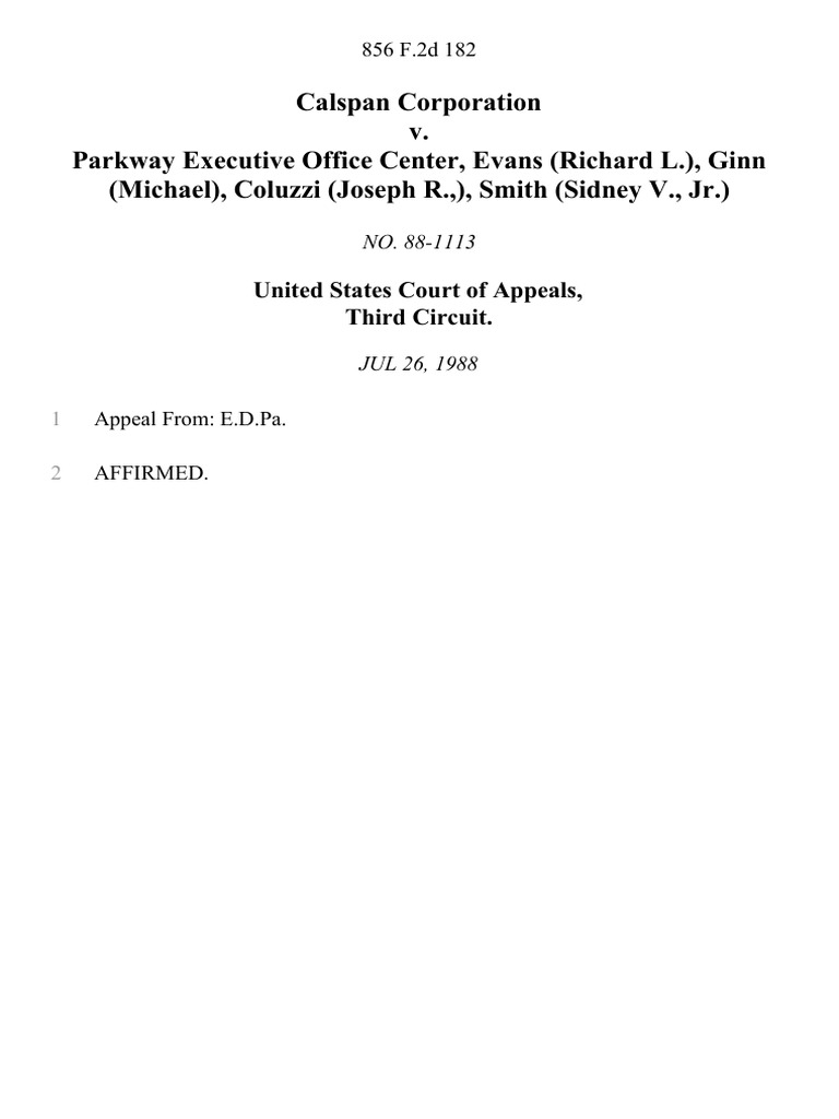 Calspan Corporation v. Parkway Executive Office Center, Evans (Richard ...