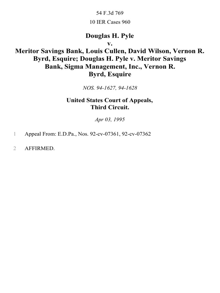 Douglas H. Pyle v. Meritor Savings Bank, Louis Cullen, David Wilson ... Douglas H. Pyle v. Meritor Savings Bank, Louis Cullen, David Wilson ...