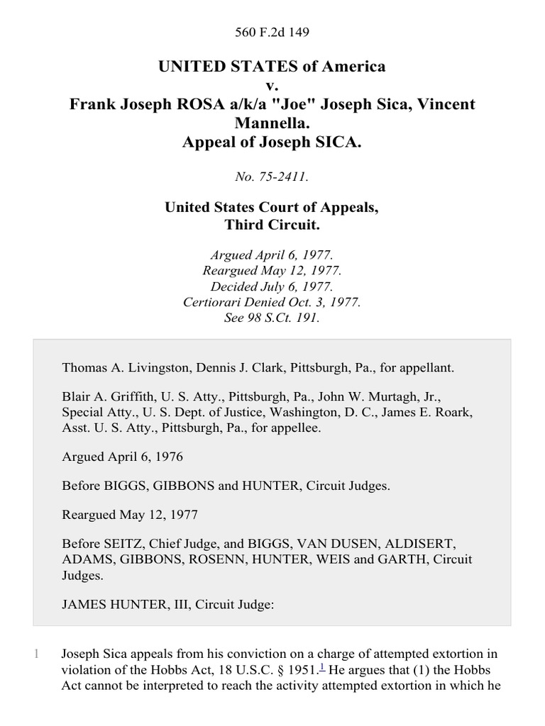 United States v. Frank Joseph Rosa A/K/A "Joe" Joseph Sica, Vincent ...