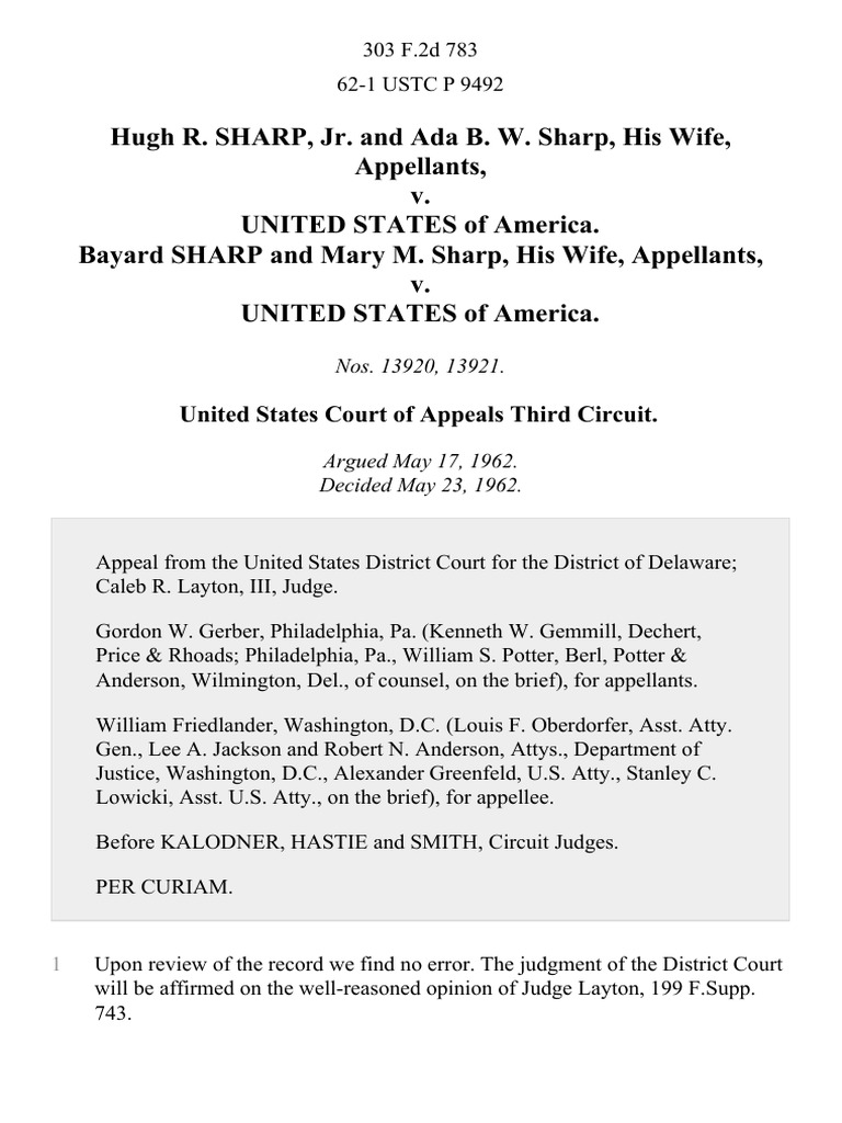 Hugh R. Sharp, Jr. and Ada B. W. Sharp, His Wife v. United States of ...