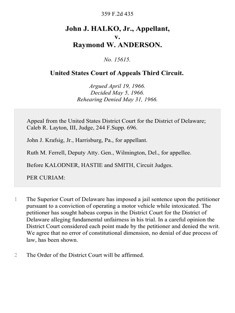 John J. Halko, Jr. v. Raymond W. Anderson, 359 F.2d 435, 3rd Cir. (1966 ...