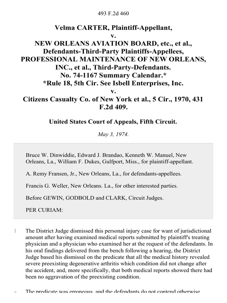 Carter v. New Orleans Aviation Board Case Summary | PDF