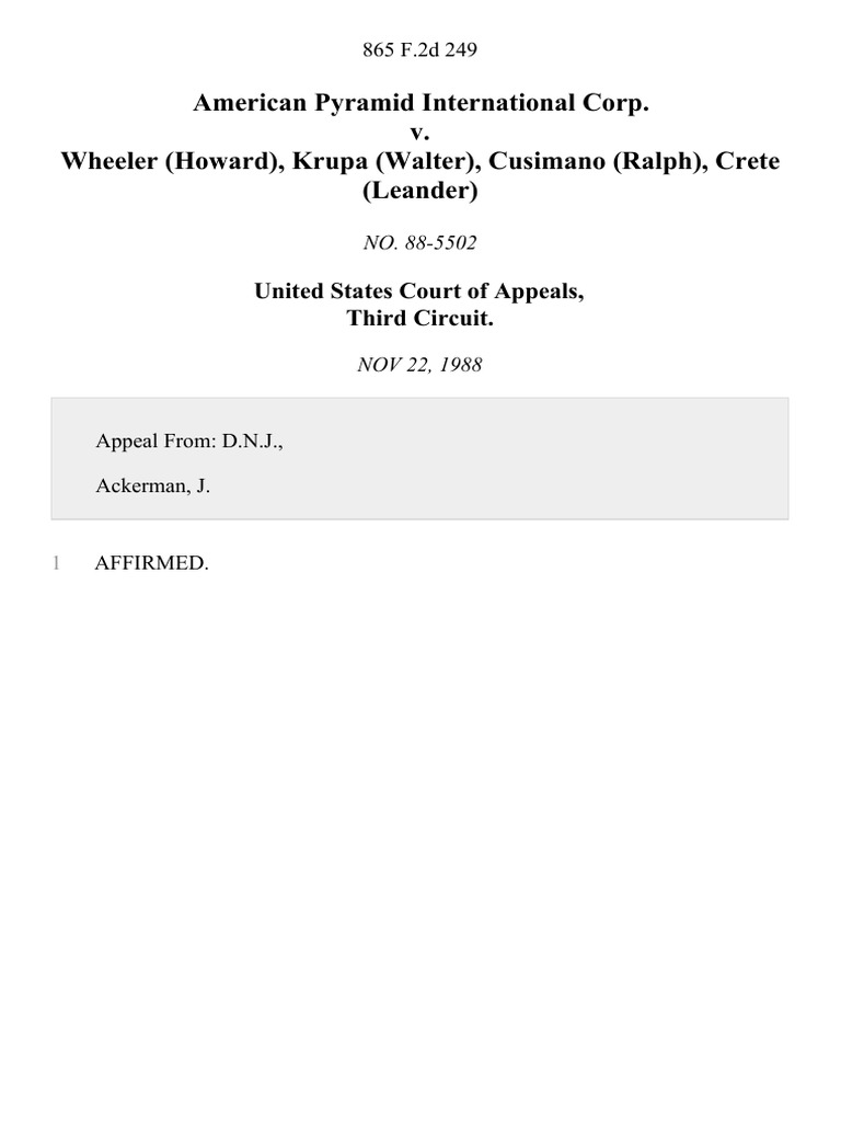 American Pyramid International Corp. v. Wheeler (Howard), Krupa (Walter ...