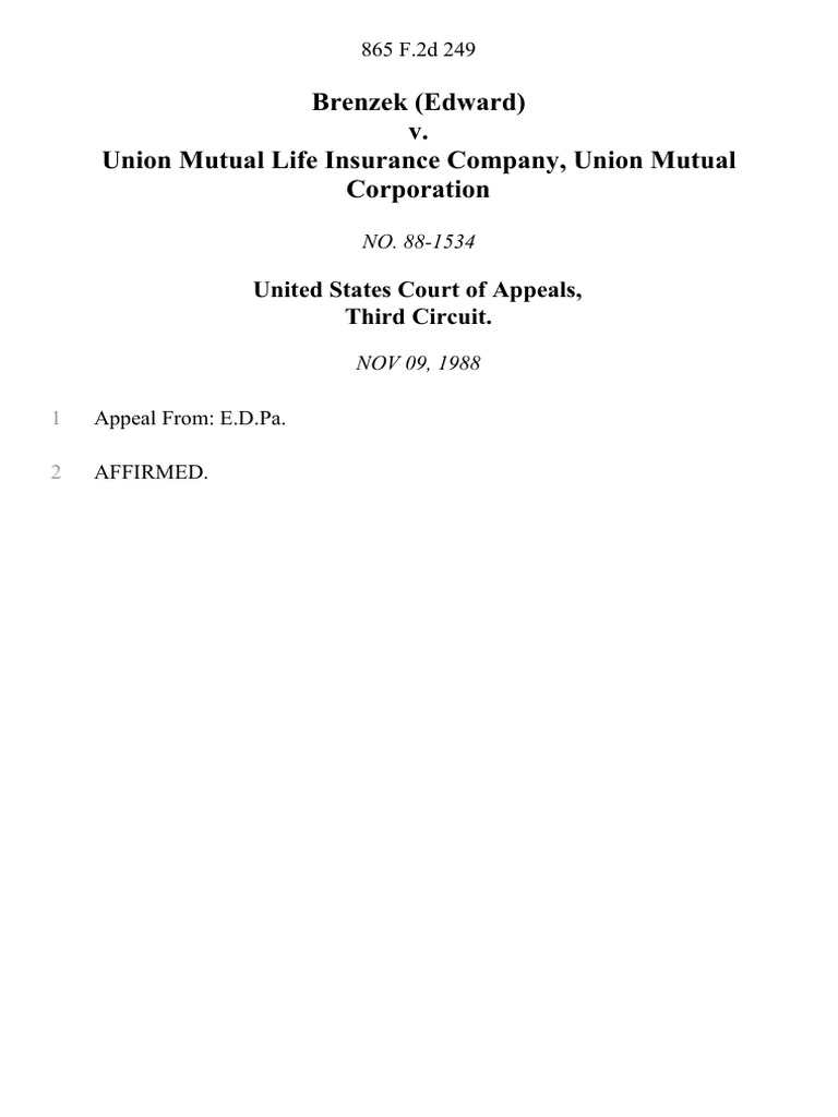 Brenzek (Edward) v. Union Mutual Life Insurance Company, Union Mutual ...