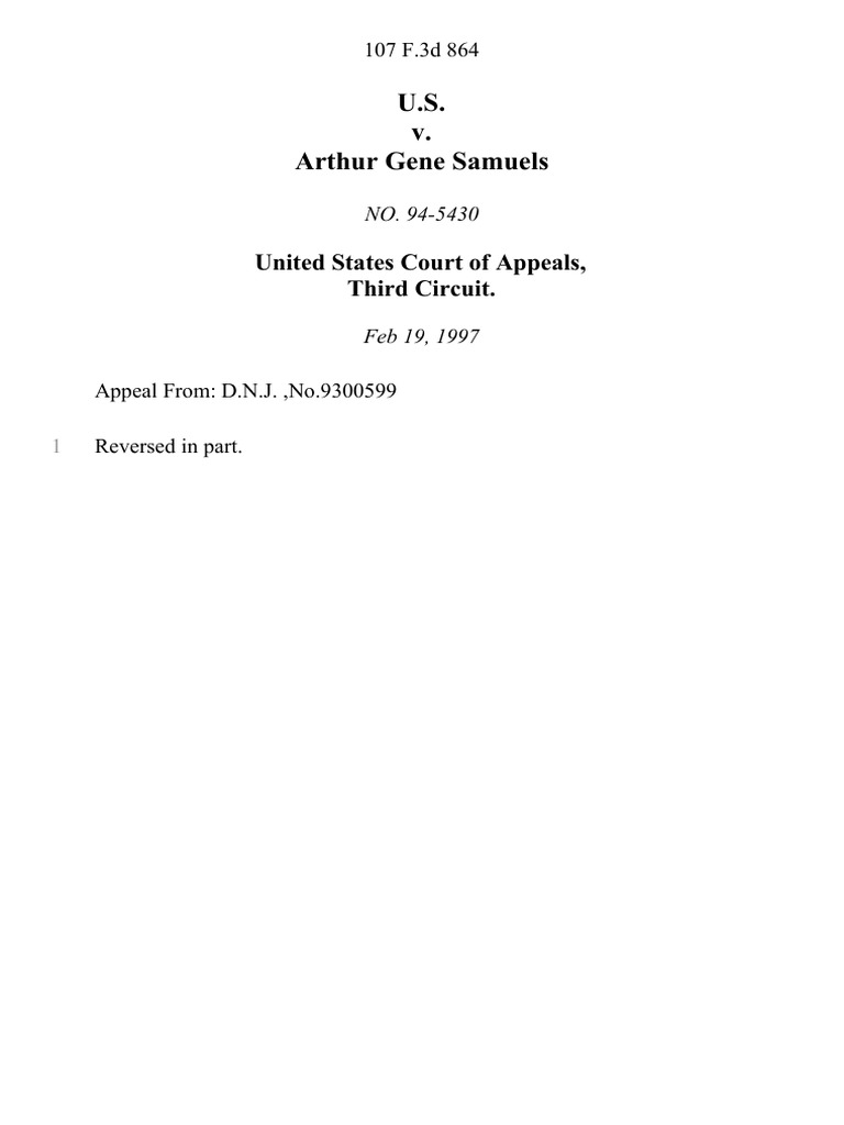 United States v. Arthur Gene Samuels, 107 F.3d 864, 3rd Cir. (1997 ...