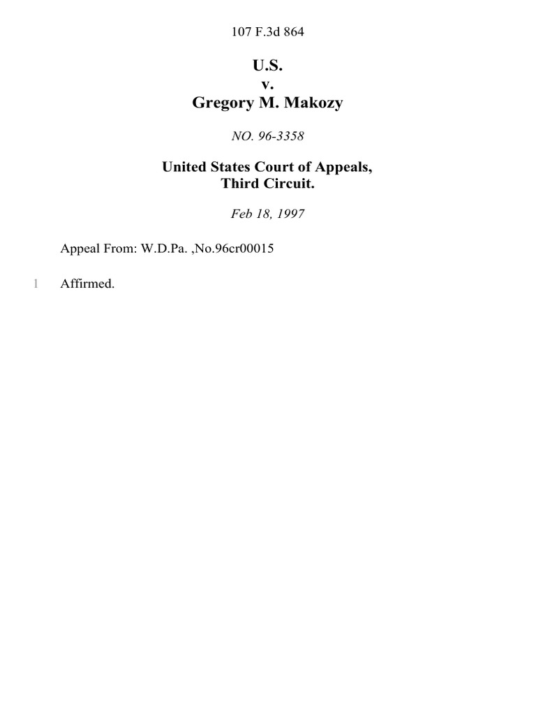United States v. Gregory M. Makozy, 107 F.3d 864, 3rd Cir. (1997) | PDF