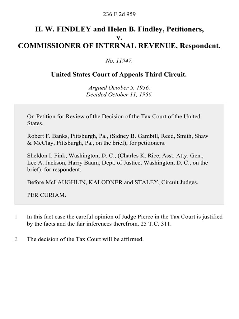H. W. Findley and Helen B. Findley v. Commissioner of Internal Revenue ...