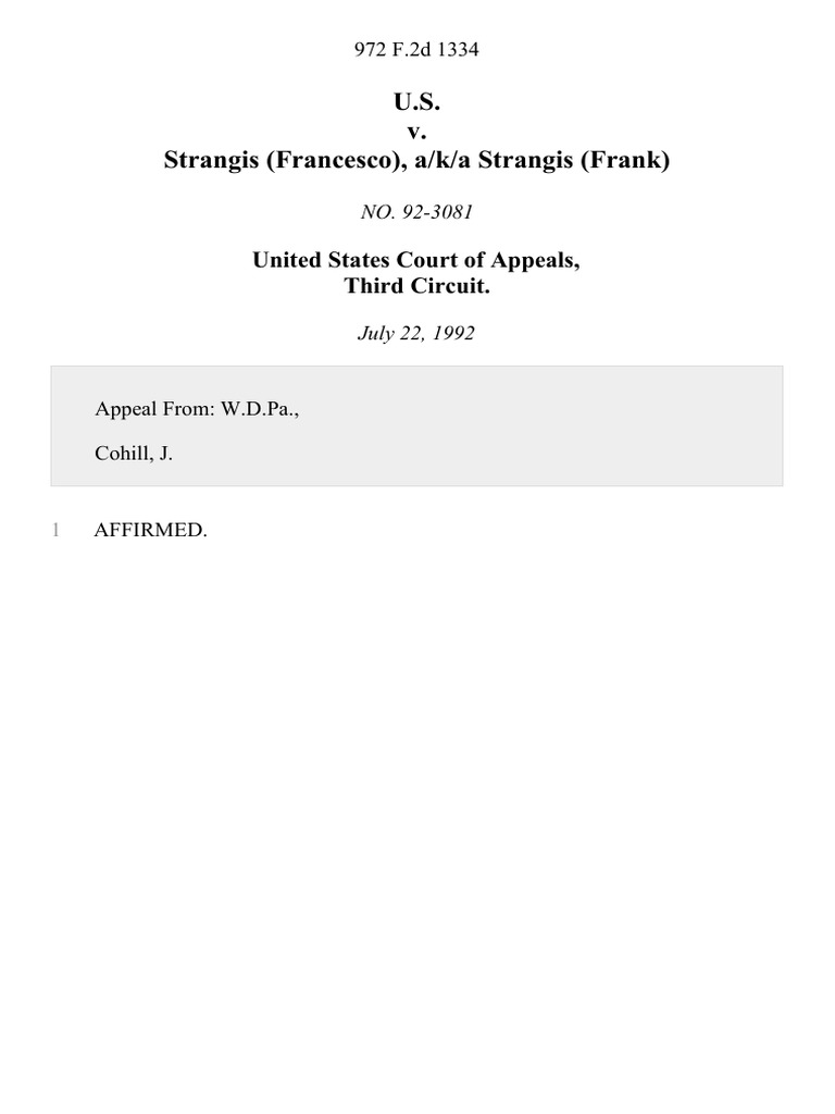 United States v. Strangis (Francesco), A/K/A Strangis (Frank), 972 F.2d ...
