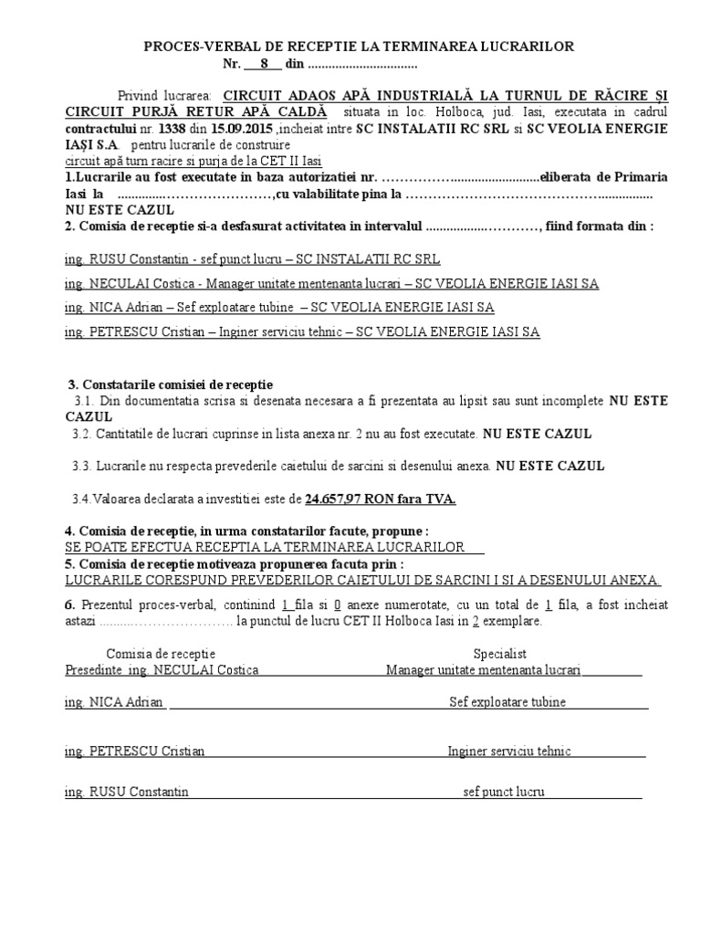0.1 PV Receptie Terminare Lucrari | PDF