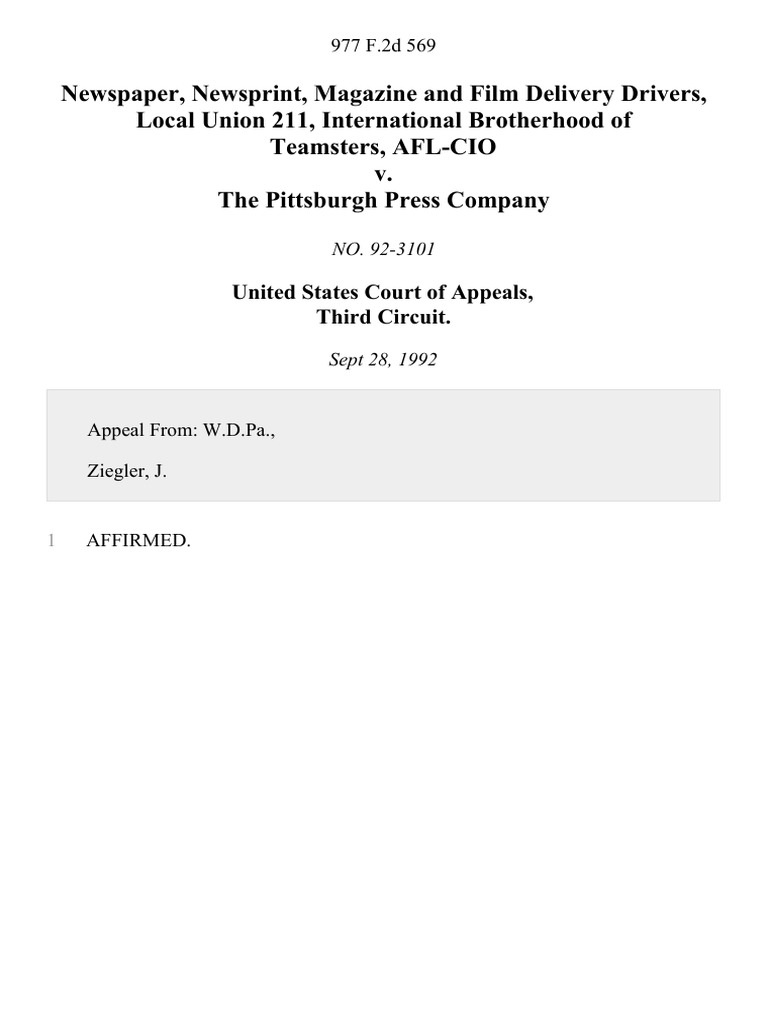 Newspaper, Newsprint, Magazine and Film Delivery Drivers, Local Union ...