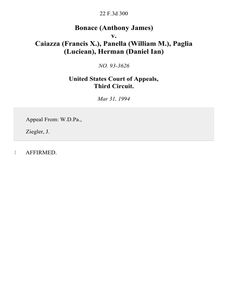 Bonace (Anthony James) v. Caiazza (Francis X.), Panella (William M.), Paglia (Luciean), Herman ...