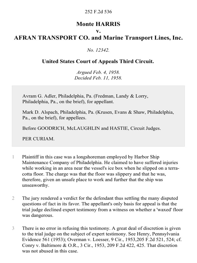 Monte Harris v. Afran Transport Co. and Marine Transport Lines, Inc ...