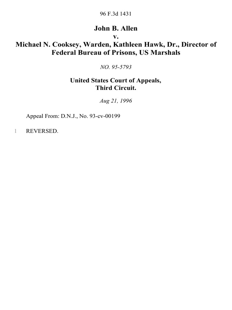 John B. Allen v. Michael N. Cooksey, Warden, Kathleen Hawk, DR ...