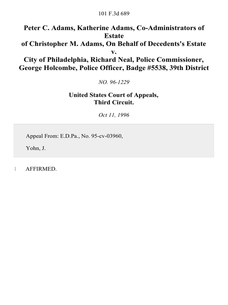Adams Estate v. City of Philadelphia Appeal | PDF