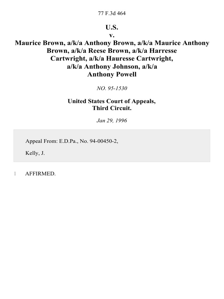 United States v. Maurice Brown, A/K/A Anthony Brown, A/K/A Maurice ...