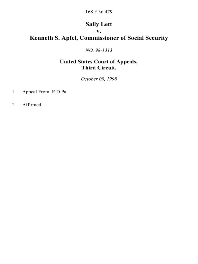Sally Lett v. Kenneth S. Apfel, Commissioner of Social Security, 168 F ...