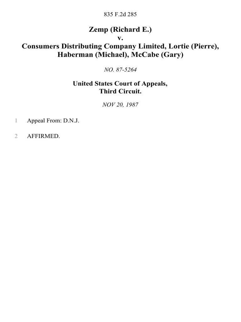 Zemp (Richard E.) v. Consumers Distributing Company Limited, Lortie (Pierre), Haberman (Michael ...