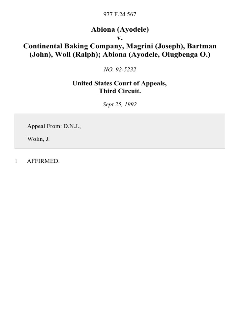 Abiona (Ayodele) v. Continental Baking Company, Magrini (Joseph ...