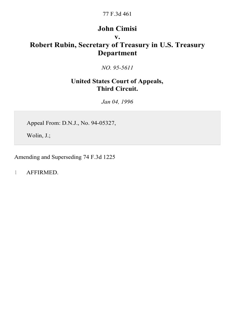 John Cimisi v. Robert Rubin, Secretary of Treasury in U.S. Treasury ...