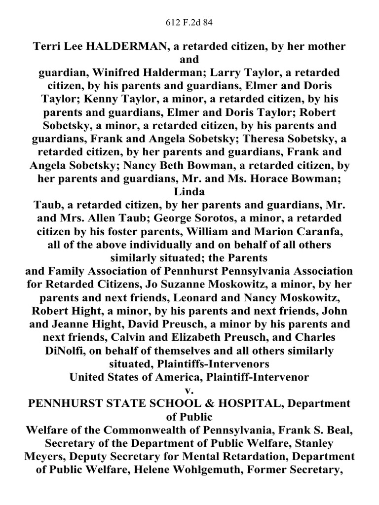 Terri Lee Halderman, a Retarded Citizen, by Her Mother and Guardian ...