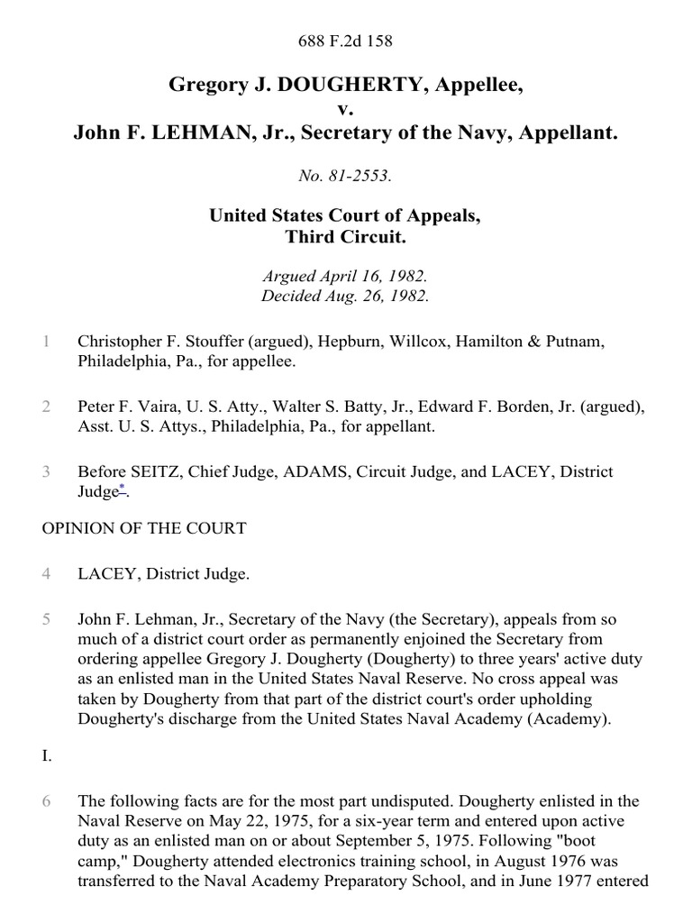 Gregory J. Dougherty v. John F. Lehman, JR., Secretary of The Navy, 688 ...