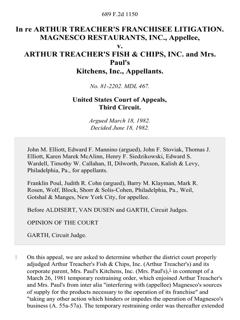 In Re Arthur Treacher's Franchisee Litigation. Magnesco Restaurants ...