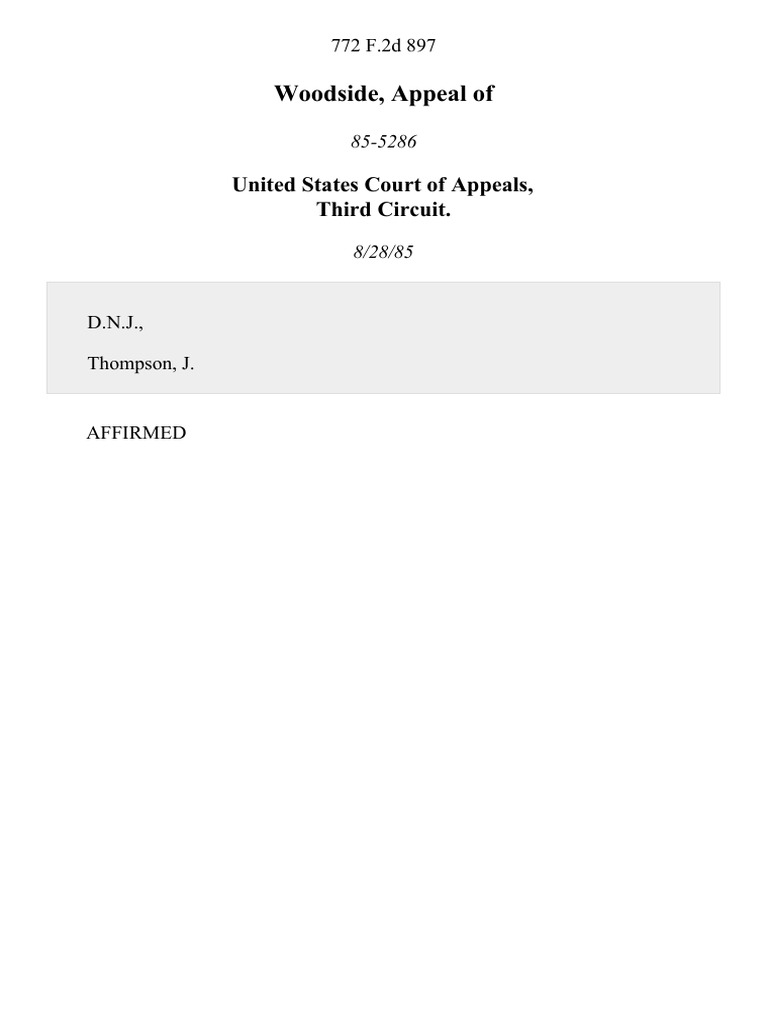 Woodside, Appeal Of, 772 F.2d 897, 3rd Cir. (1985) | PDF
