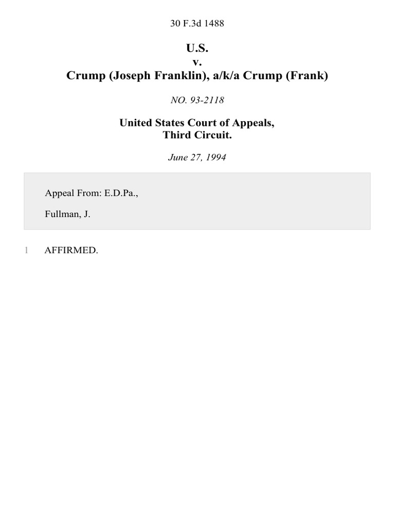 United States v. Crump (Joseph Franklin), A/K/A Crump (Frank), 30 F.3d ...