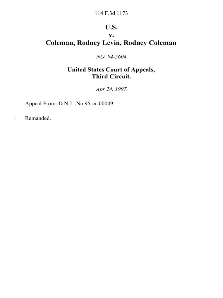 United States v. Coleman, Rodney Levin, Rodney Coleman, 114 F.3d 1173 ...