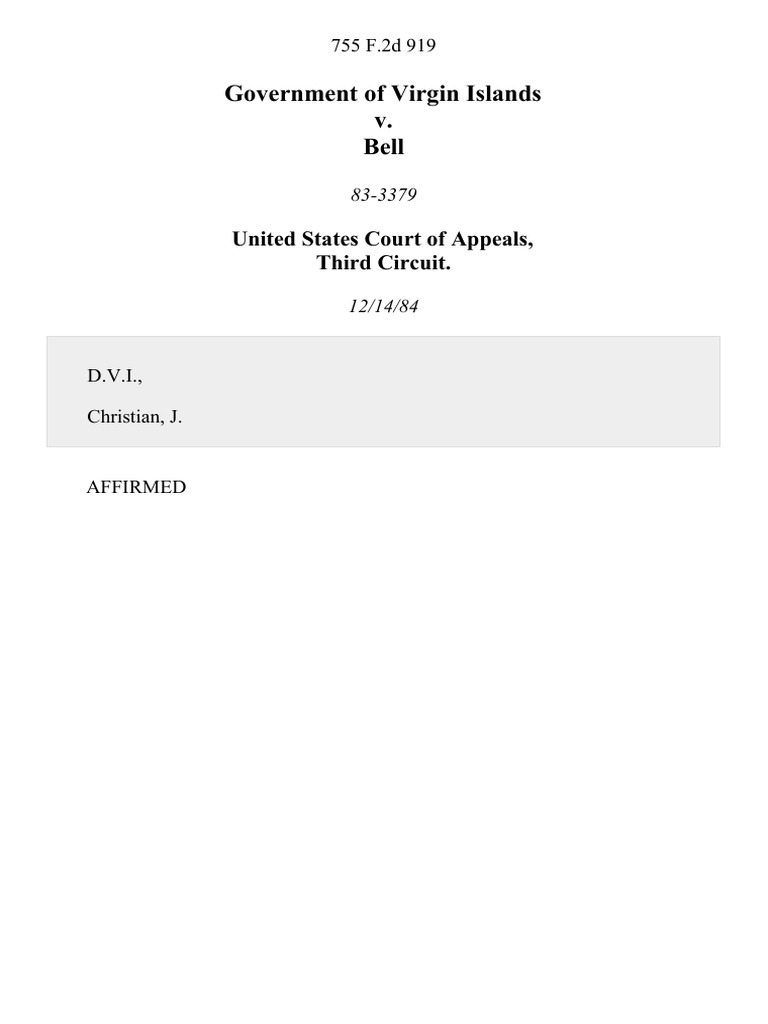 Government of Virgin Islands v. Bell, 755 F.2d 919, 3rd Cir. (1984) | PDF