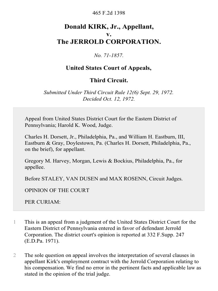 Kirk v. Jerrold Corp: Employment Appeal | PDF | Travel | Law